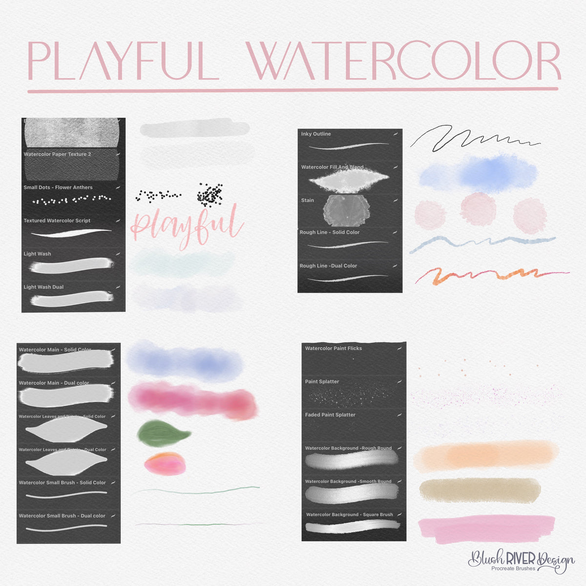 Playful Watercolor Procreate Brush Set – Blush River Design